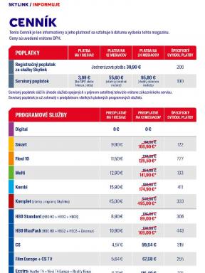 Cenník | SK 01/2020 | Skylink TV