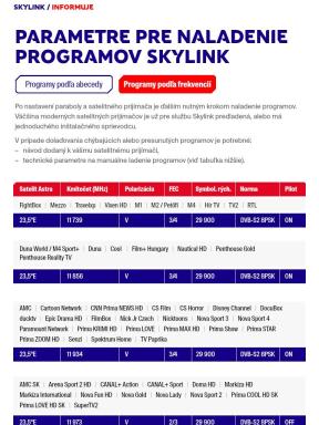 Parametre ladenia podľa frekvencií | SK 06/2025 | Skylink TV