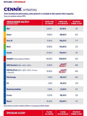 Cenník | SK 12/2022 | Skylink TV
