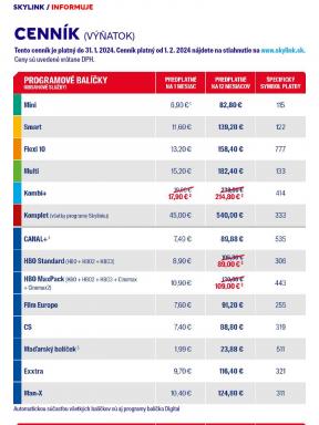 Cenník | SK 12/2023 | Skylink TV