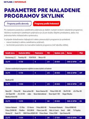 Parametre ladenia podľa frekvencií | SK 24/2022 | Skylink TV